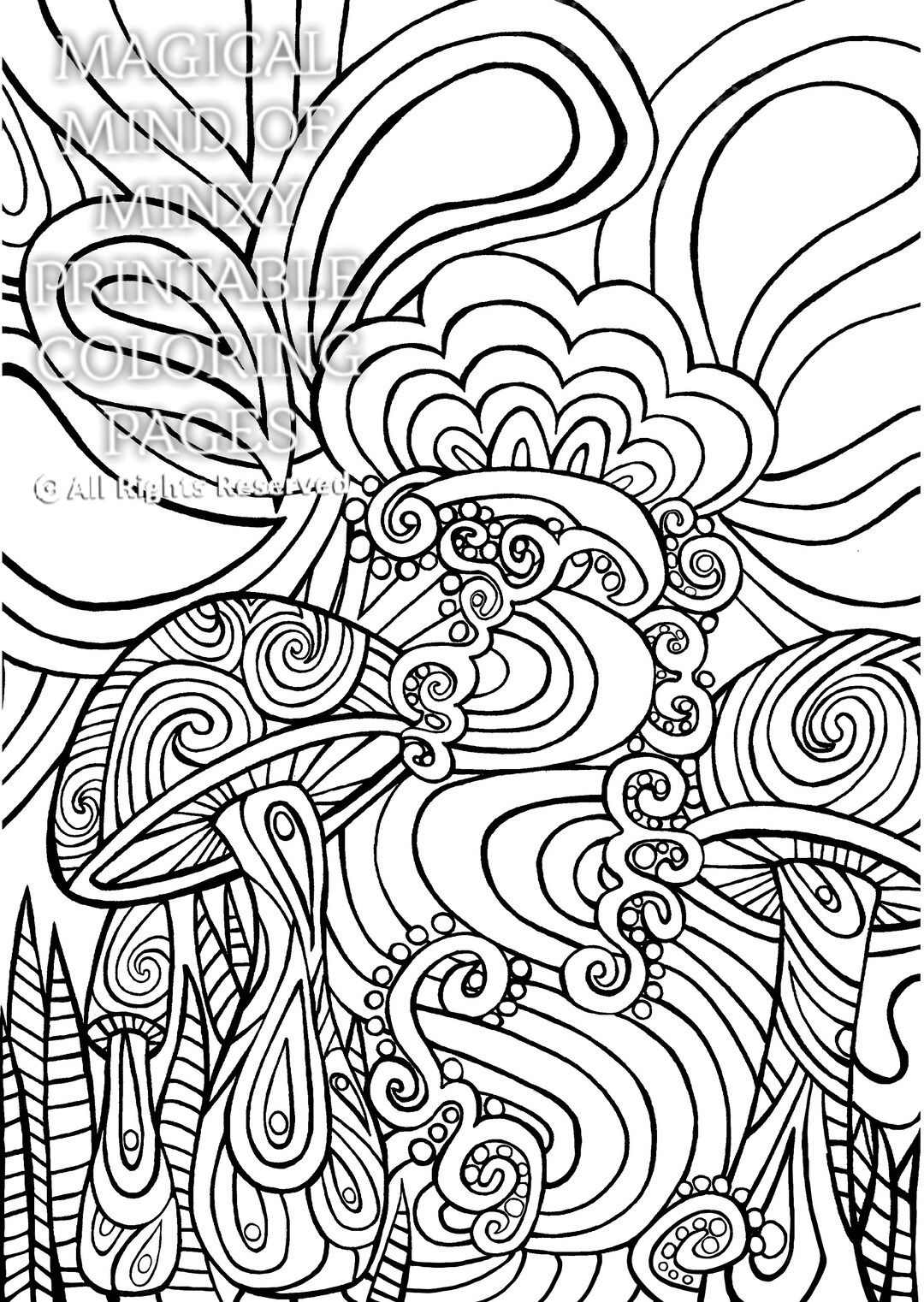 Hand Drawn Adult Coloring Page, Psychedelic, Mushroom, Zentangle ...