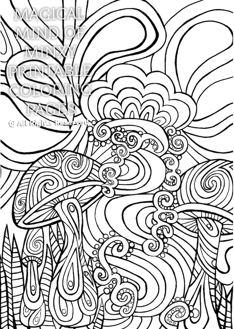 Hand Drawn Adult Coloring Page, Psychedelic, Mushroom, Zentangle ...