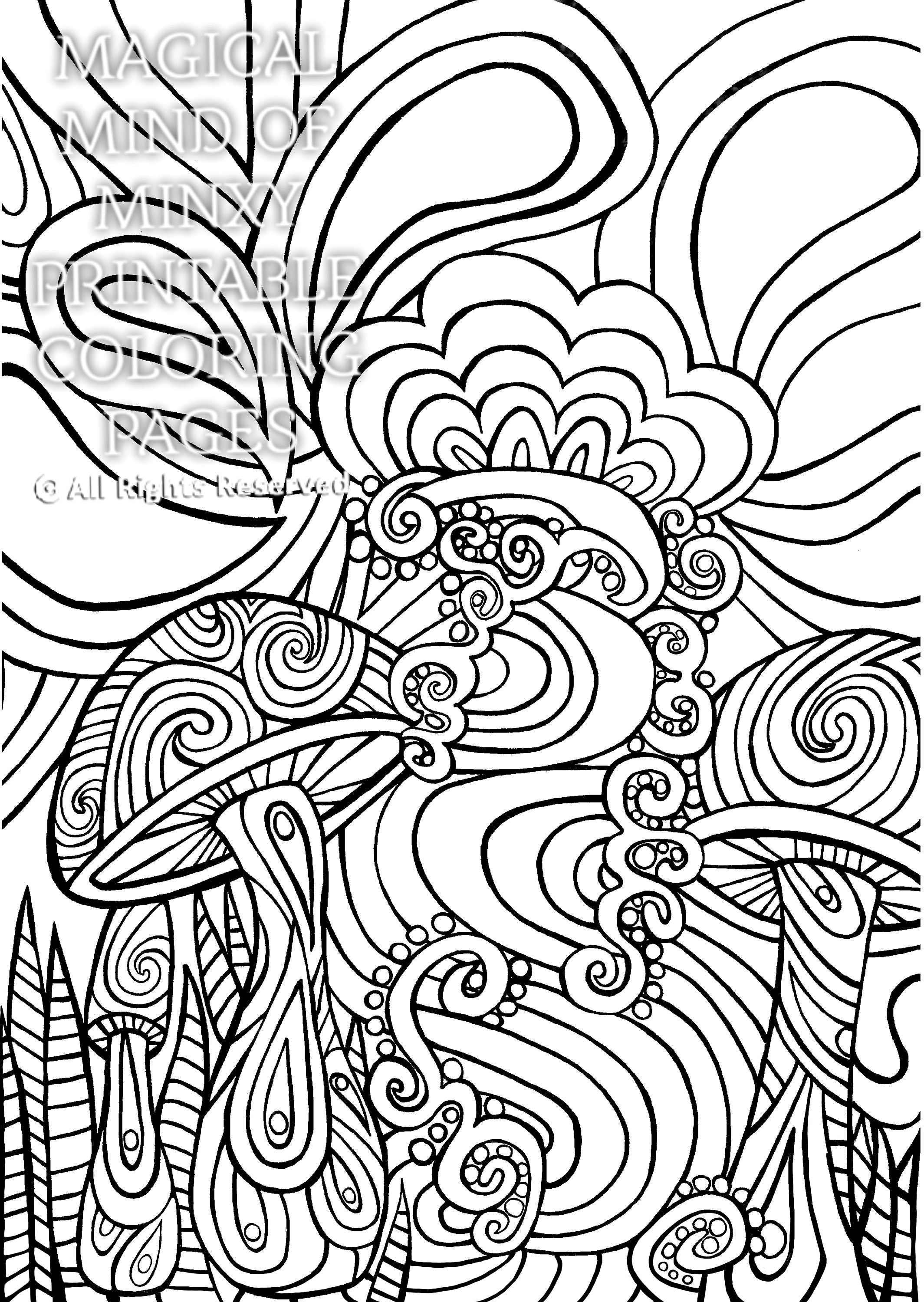 Hand Drawn Adult Coloring Page, Psychedelic, Mushroom, Zentangle ...