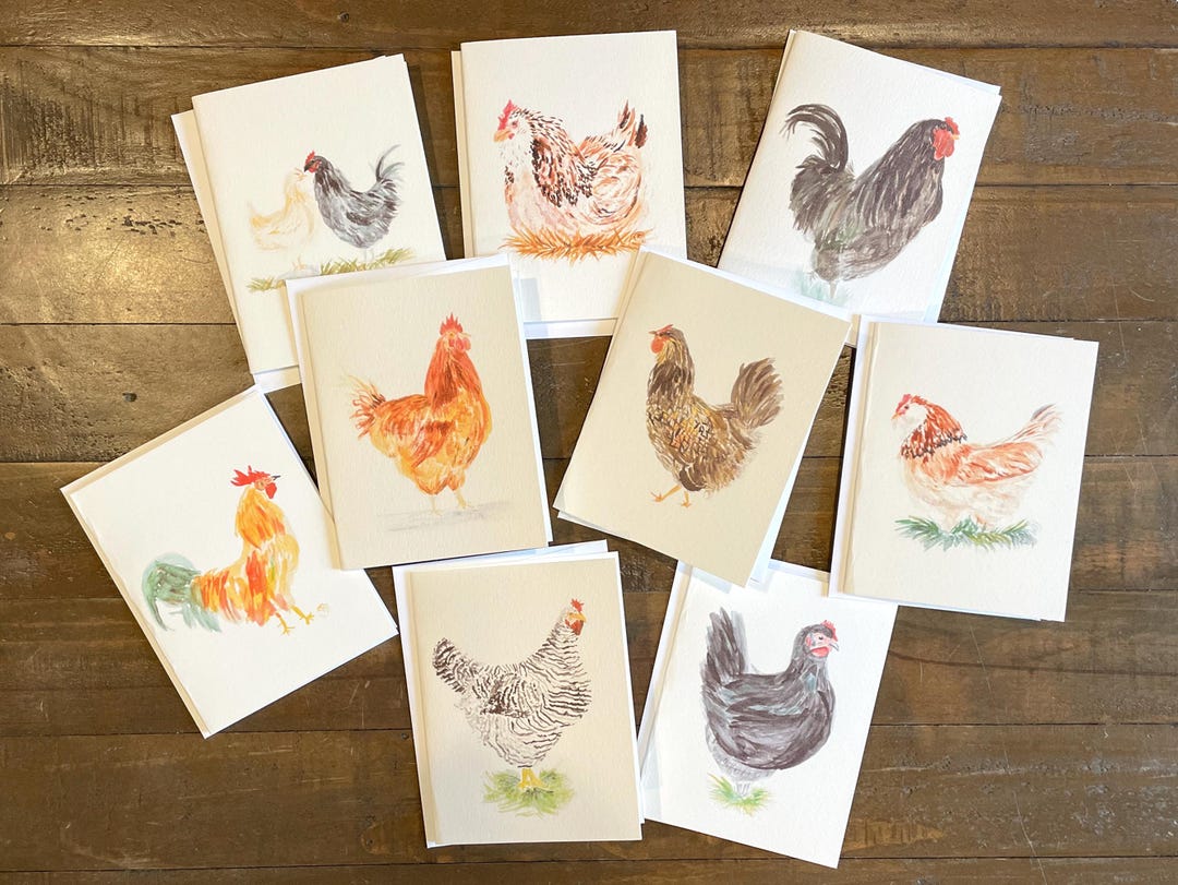 Watercolor Paper Chicken Variety Pack Blank Note Cards Watercolor Set ...