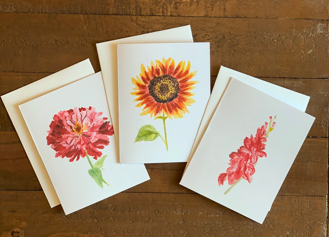 Flower Note Cards- Original Watercolor Art Print Variety Set Featuring ...