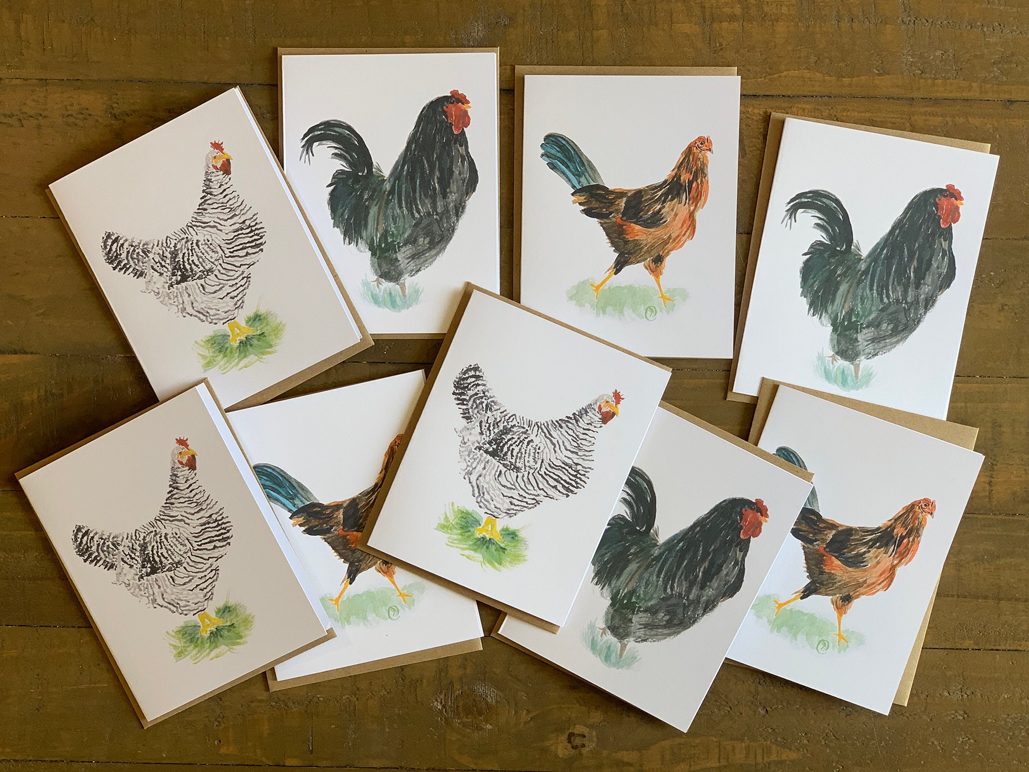 Chicken Note Cards Original Watercolor Print Variety Set of 9 Barred ...
