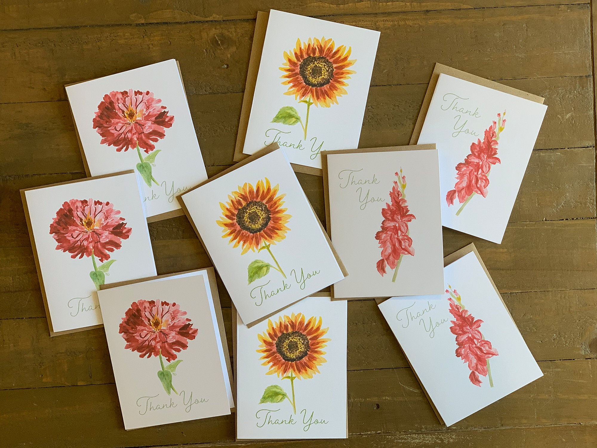 Thank You Flower Note Cards Original Watercolor Print Variety Set With ...