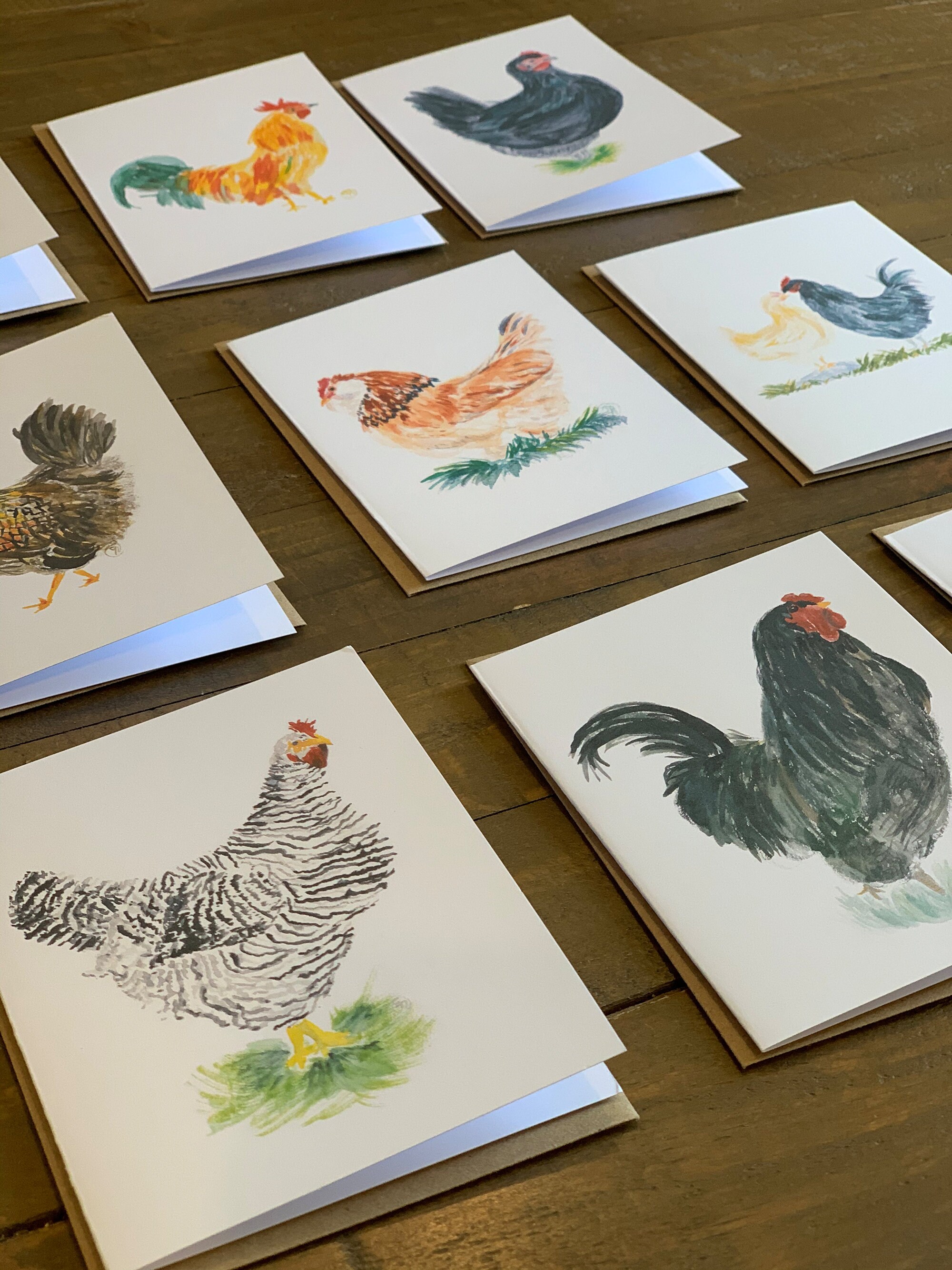 Chicken Variety Pack Blank Note Cards Watercolor Set of 9 | Etsy