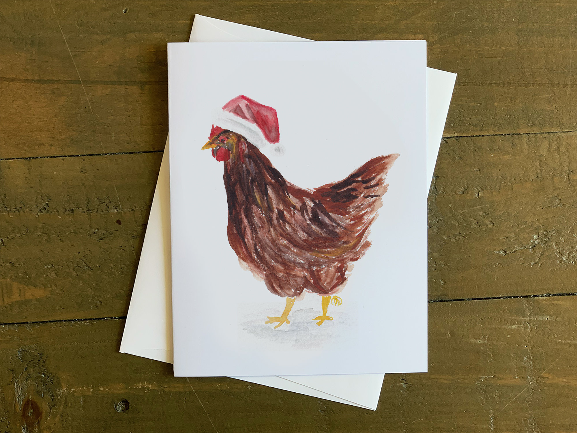 Santa Hat Heritage Chicken Christmas Cards- Original Watercolor Set of ...