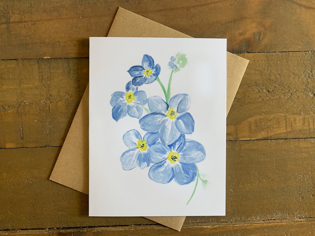 Forget-me-not Flower Notecard - Original Watercolor Card Set of 9 With ...