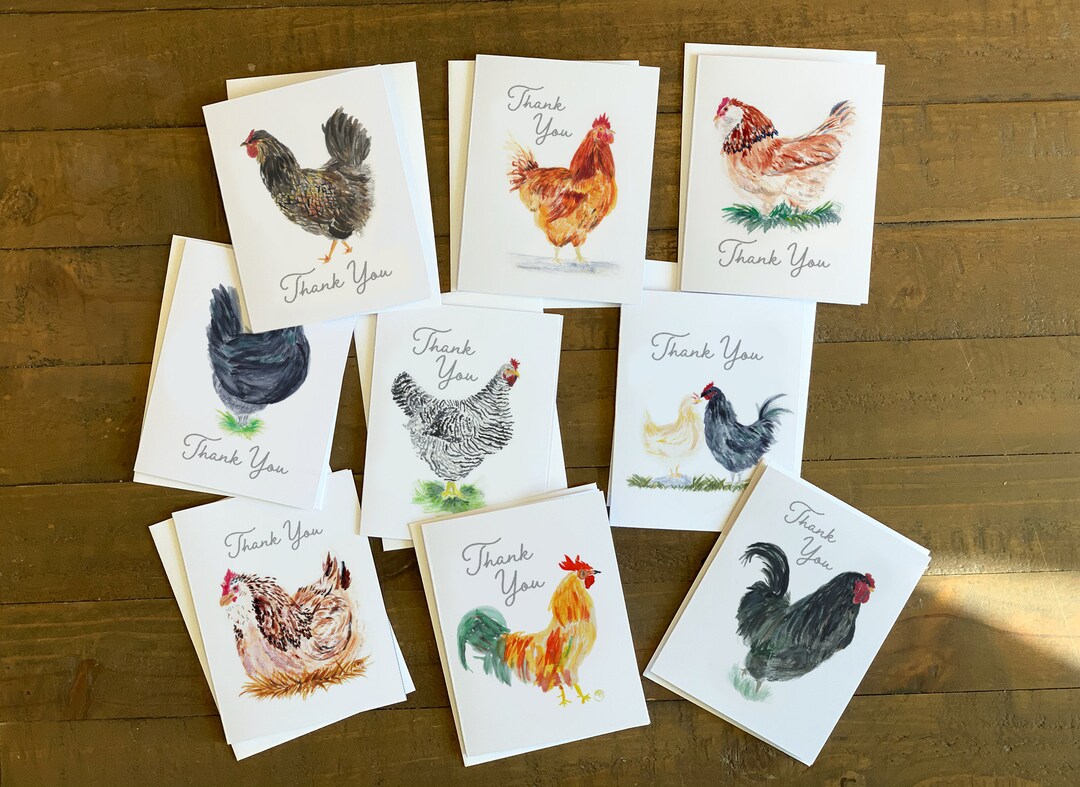 Watercolor Chicken Thank You Cards: Variety Pack of 9 - Etsy