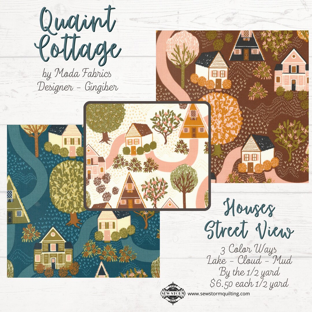 Quaint Cottage Houses Street View 3 Color Ways by Moda Fabric by the 1/ ...