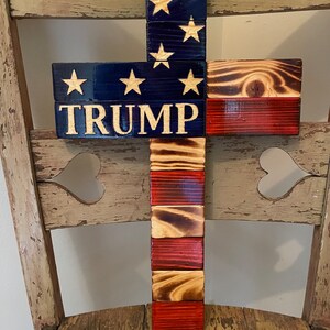 Wooden Flag Cross American, in God We Trust, Personalized, Trump, Thin ...