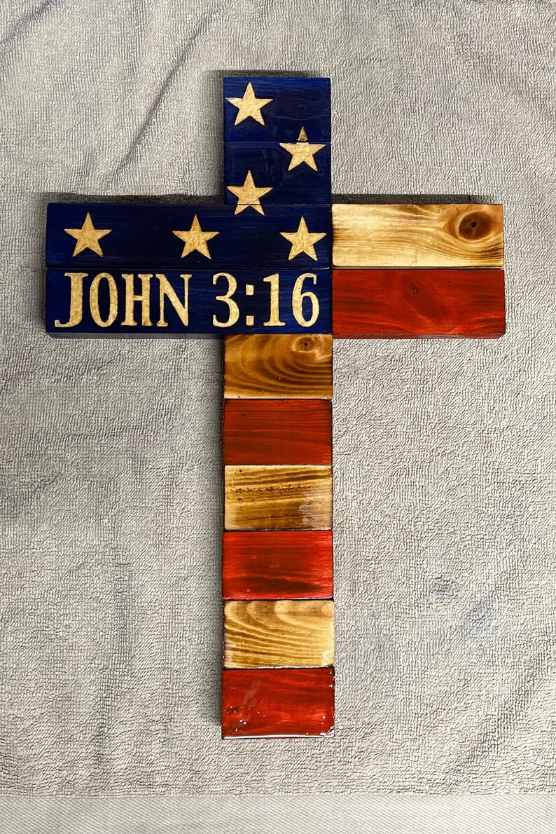 Wooden Flag Cross american in God We Trust Personalized | Etsy