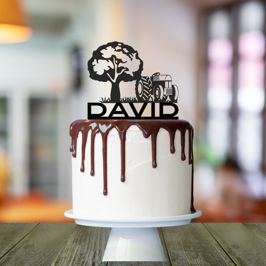 Farmer Cake Topper, Tractor, Boys Birthday, Retirement Topper, Trees ...