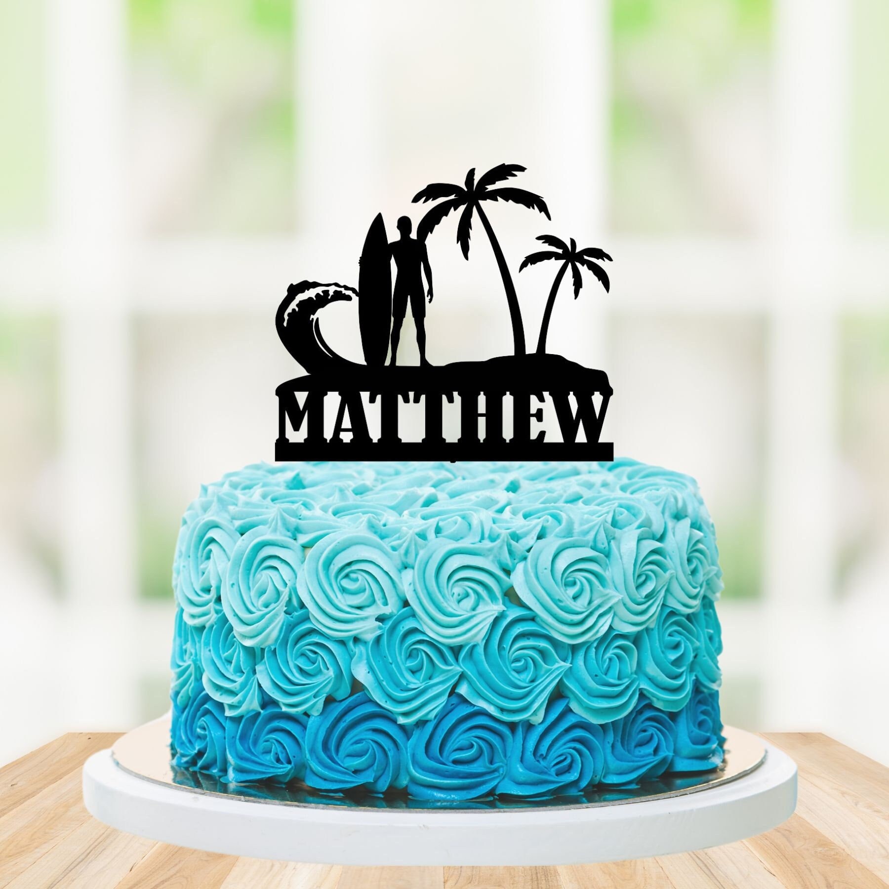 Surfer Cake Topper Birthday Cake Surfing Palm Trees Beach - Etsy