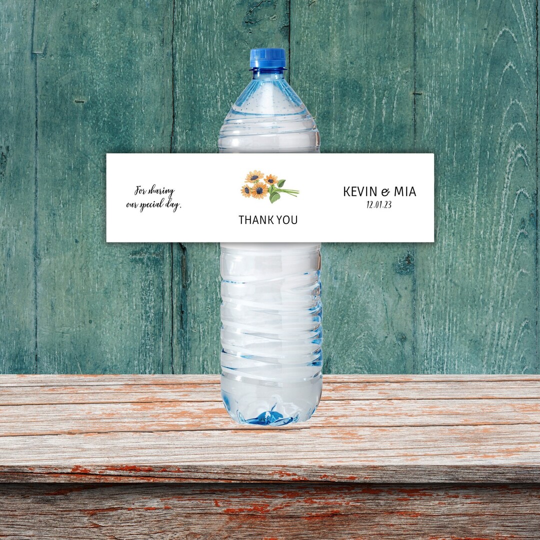 Sunflower Water Bottle Label, Thank You, Wedding Bottle Label ...