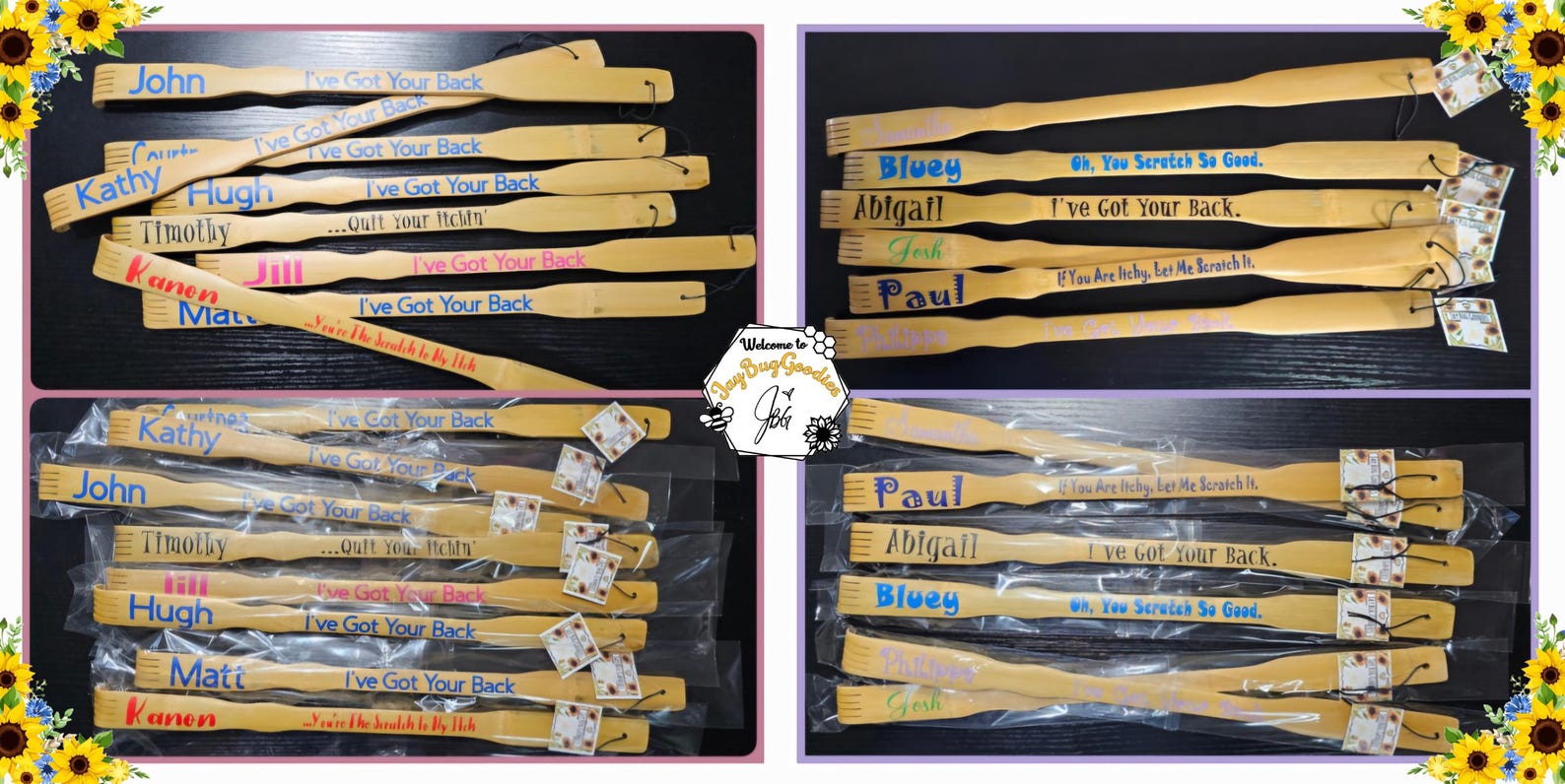 Bamboo Back Scratcher, Custom Name, Personalized Quote, Long Handle ...
