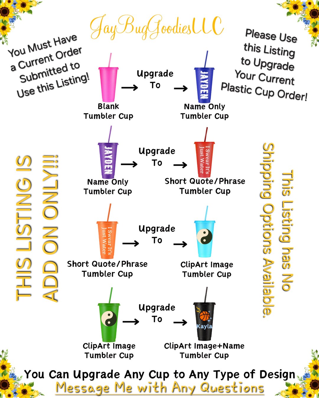 Additional Charge for Adding Extra Plastic Cups or Items to an Existing ...