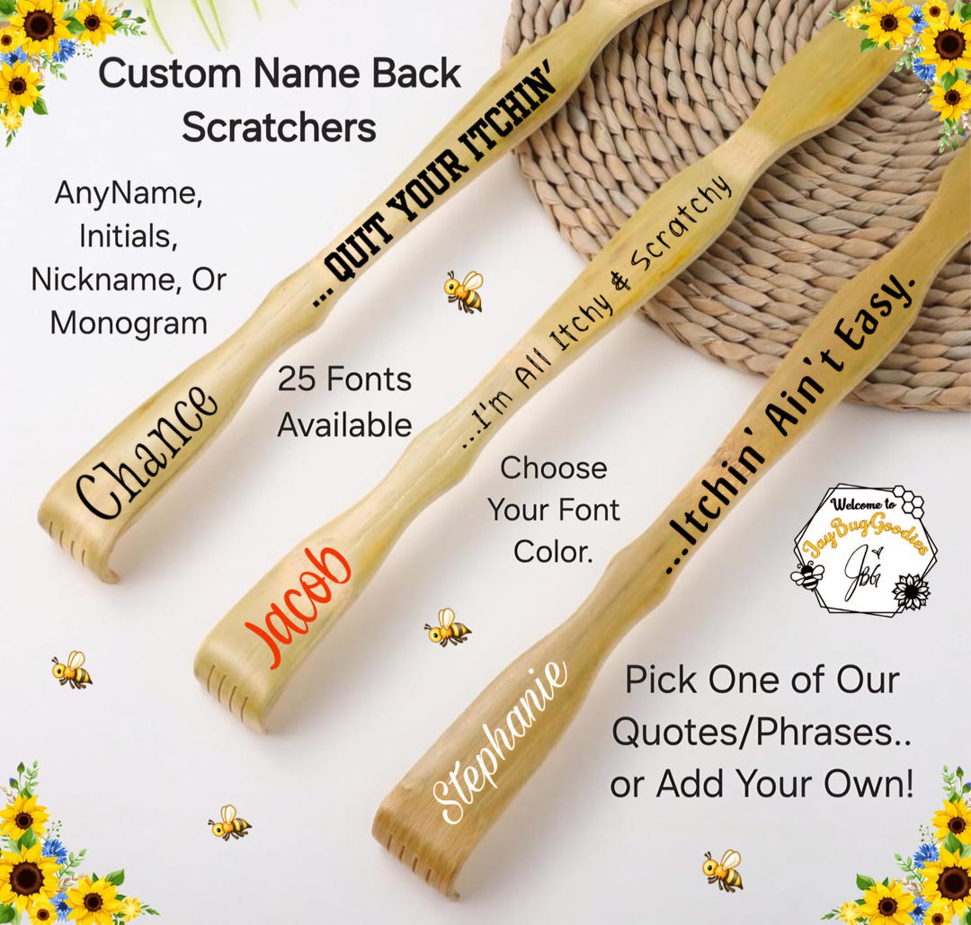 Bamboo Back Scratcher, Custom Name, Personalized Quote, Long Handle ...