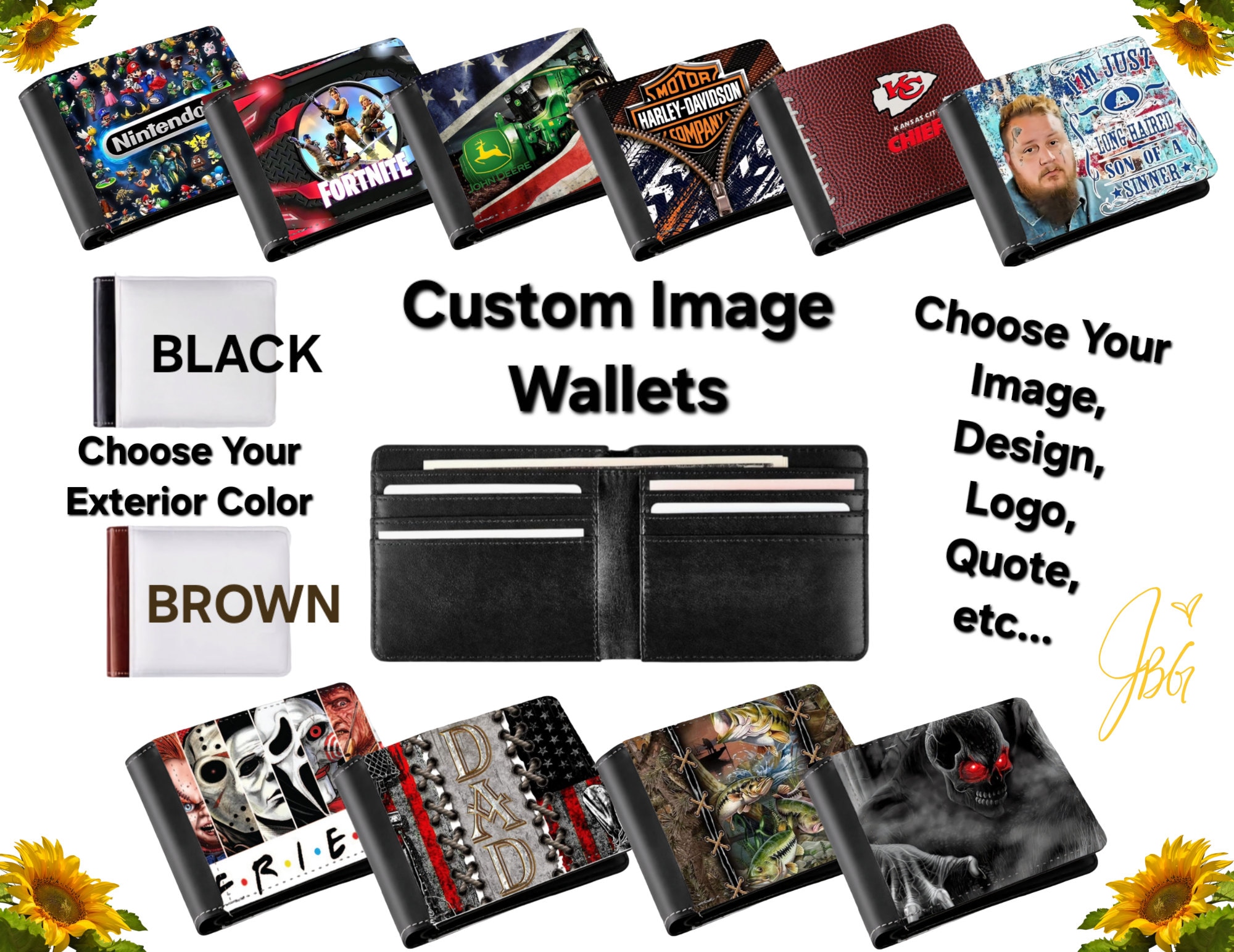 Bi-fold Wallet, Custom Image, Logo, Portrait, Memory, Christmas Gift ...