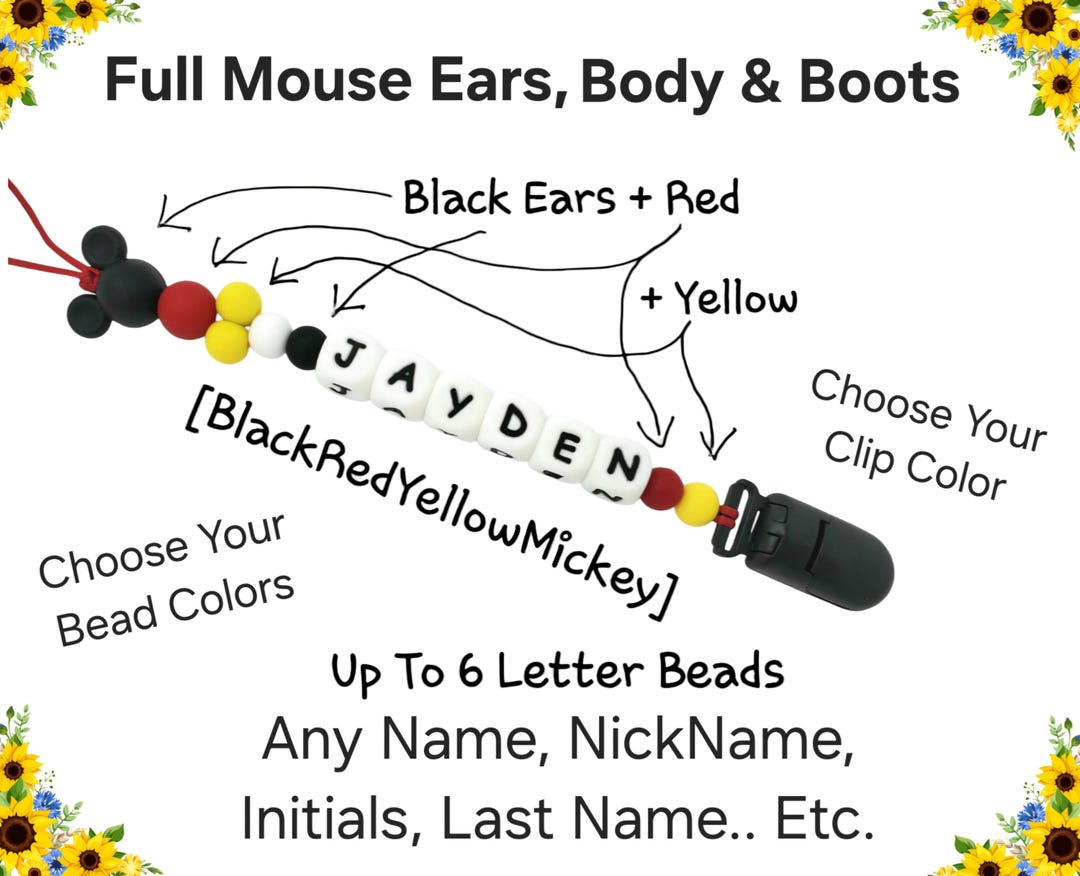 Full Mickey Body Custom Name (up to 6 Letter Beads) 9mm, 12mm, 23mm ...