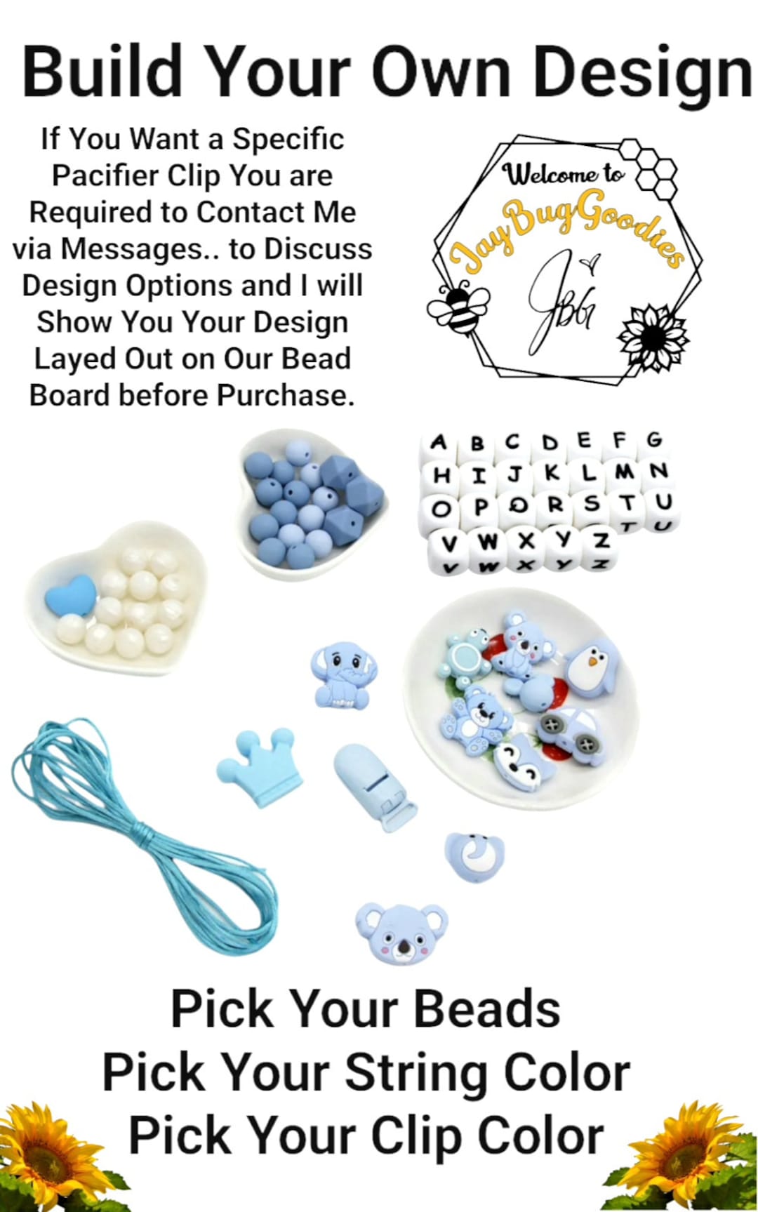 Build Your Own Pacifier Clip.. Letter Beads, Round Beads, Hexagon Beads ...