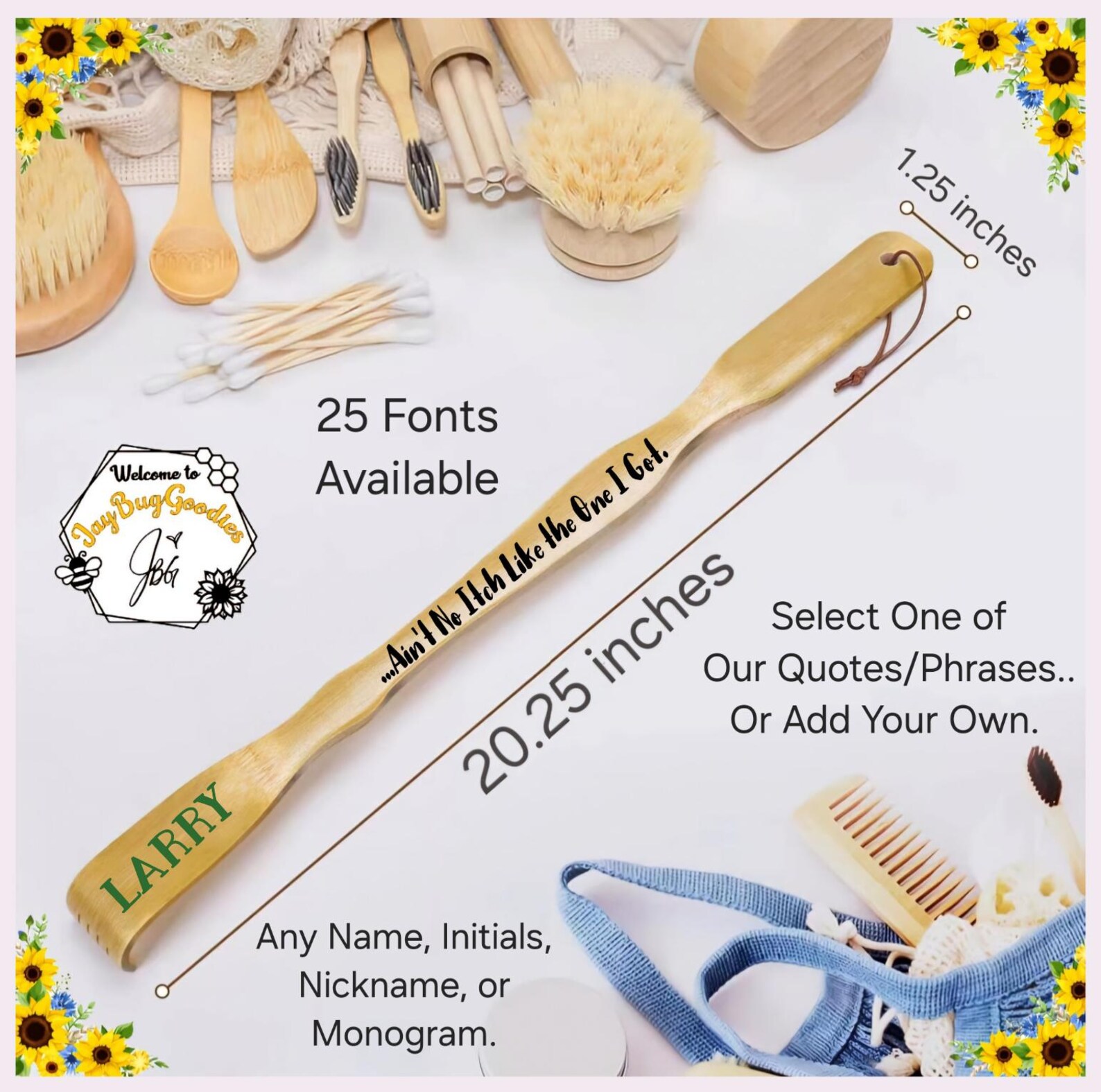 Bamboo Back Scratcher, Custom Name, Personalized Quote, Long Handle ...