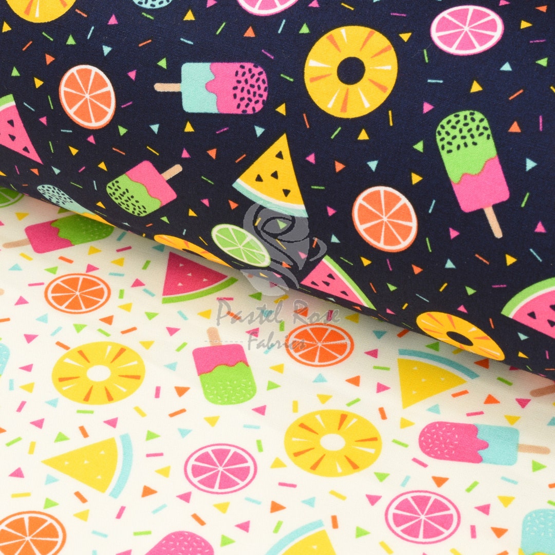 Summer Fruit Lolly Fun Kids Children 100% Cotton Fabric - 114cm Wide ...