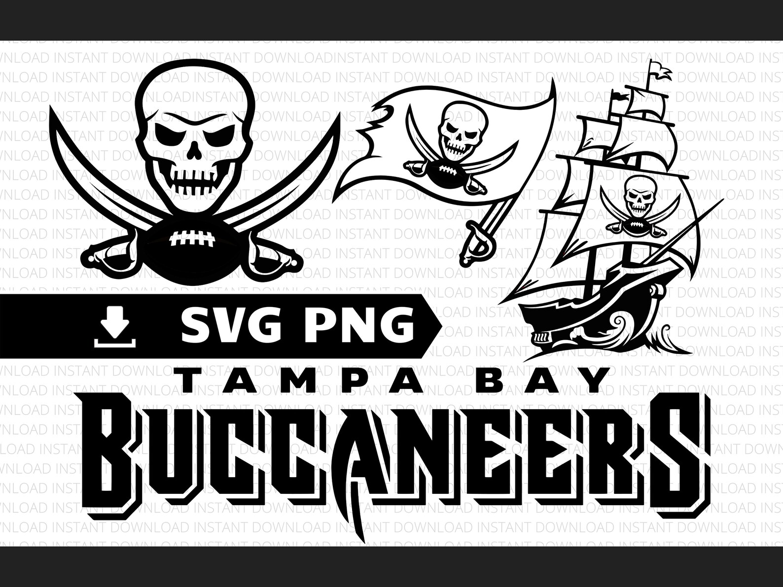 Black white Tampa bay buccaneers svg png. Cut svg. Tampa bay | Etsy