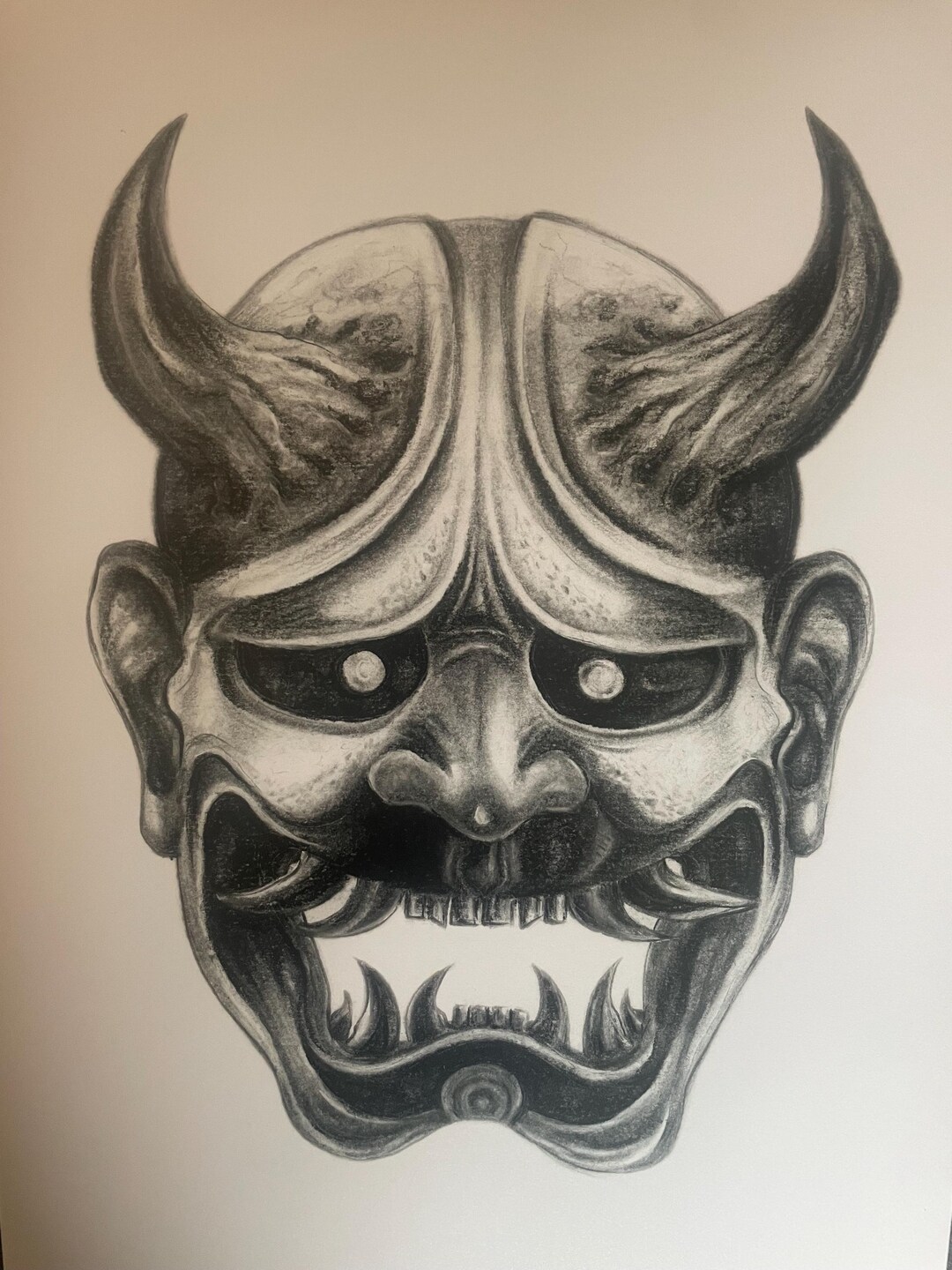 The Oni Mask- Charcoal Drawing Print - Etsy