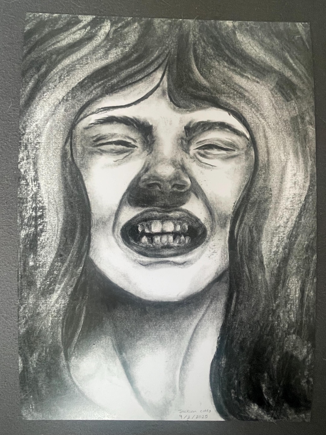 Grinning Girl- Charcoal Drawing Print - Etsy