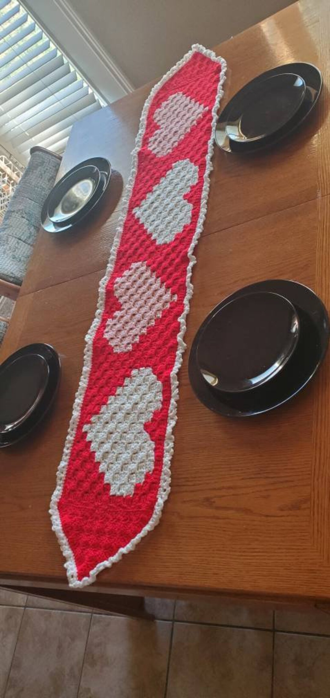 Crochet Heart Table Runner Handmade Dining Room Table Runner Home Decor ...