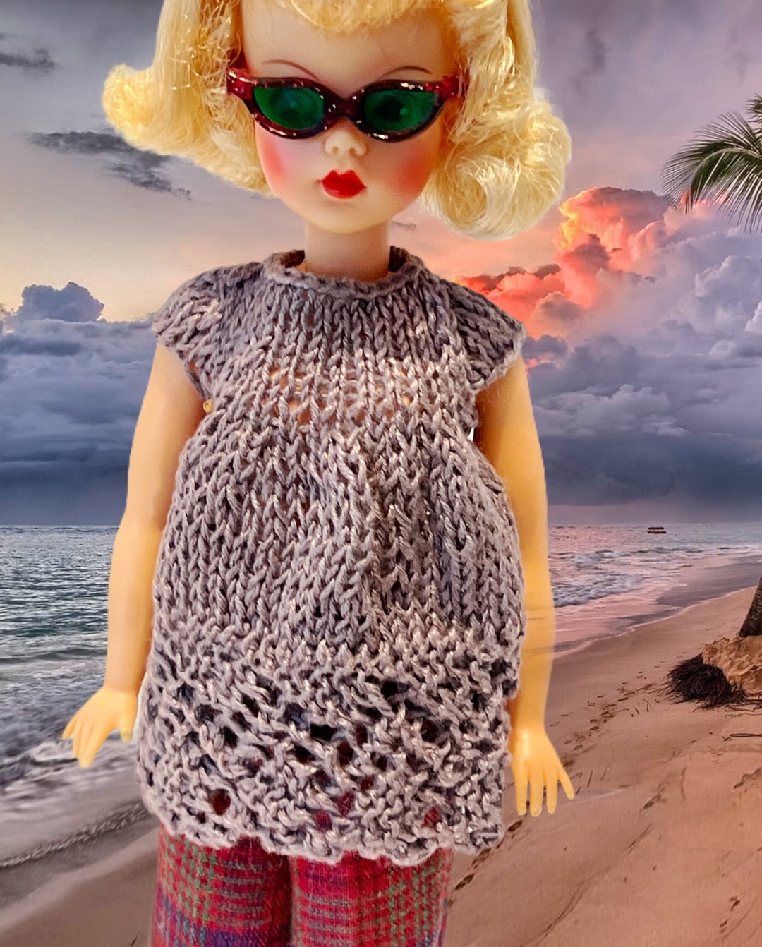 Made to Fit Tammy Doll Handknit Sweater in Angora and Linen - Etsy