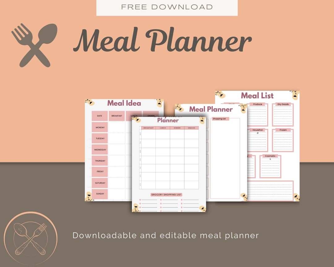 Editable Meal Planner – Printable Weekly and Monthly Meal Plan PDF/PNG ...