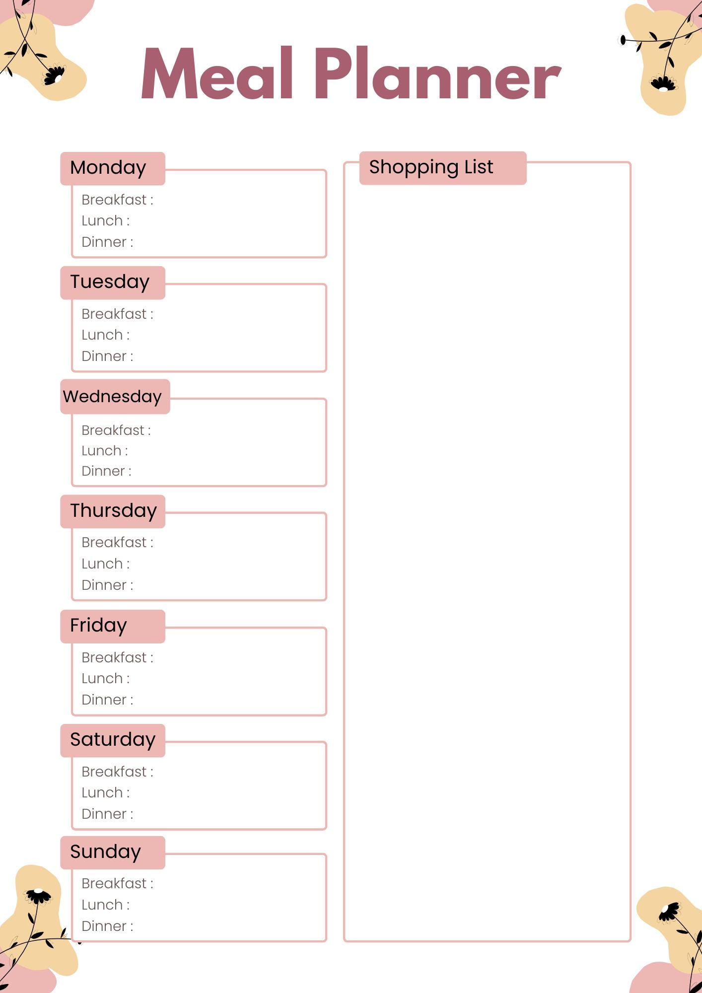 Editable Meal Planner – Printable Weekly and Monthly Meal Plan PDF/PNG ...