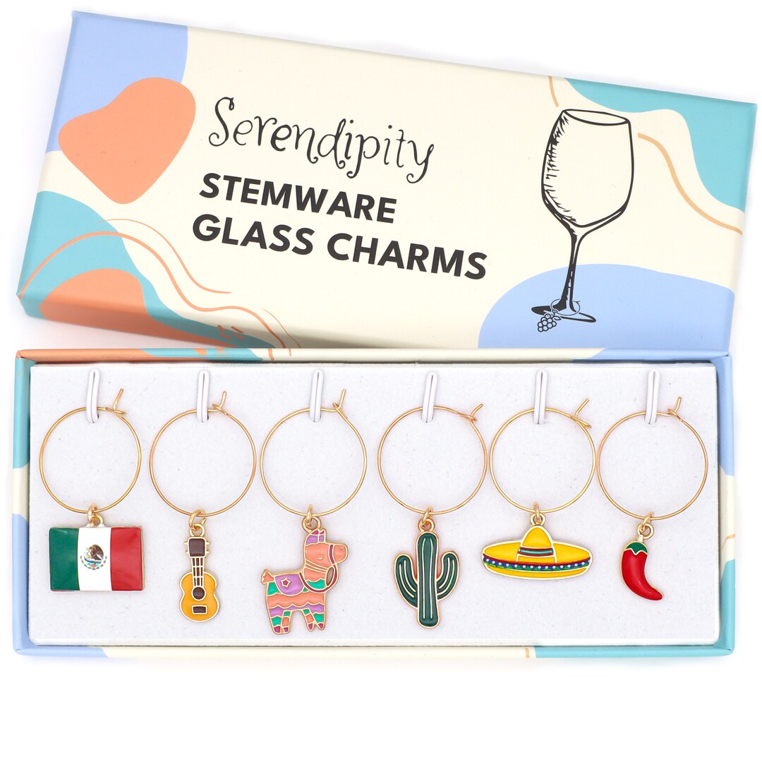 Mexican Fiesta Wine Glass Charms: Cinco De Mayo Party Decor, Set of 6 ...