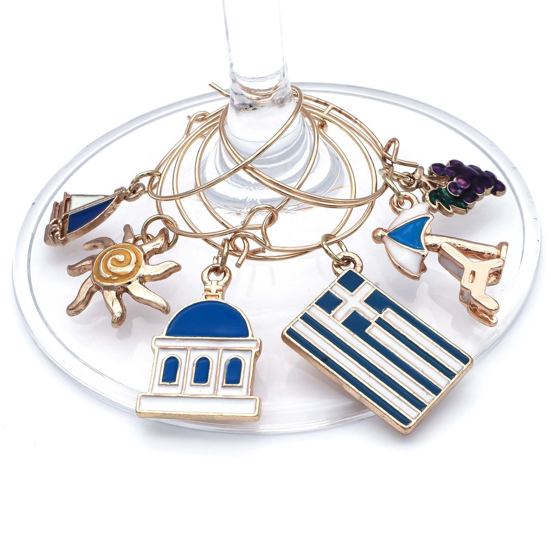 Greek Wine Glass Charms, Greece Stemware Identifiers, Greek Wedding ...