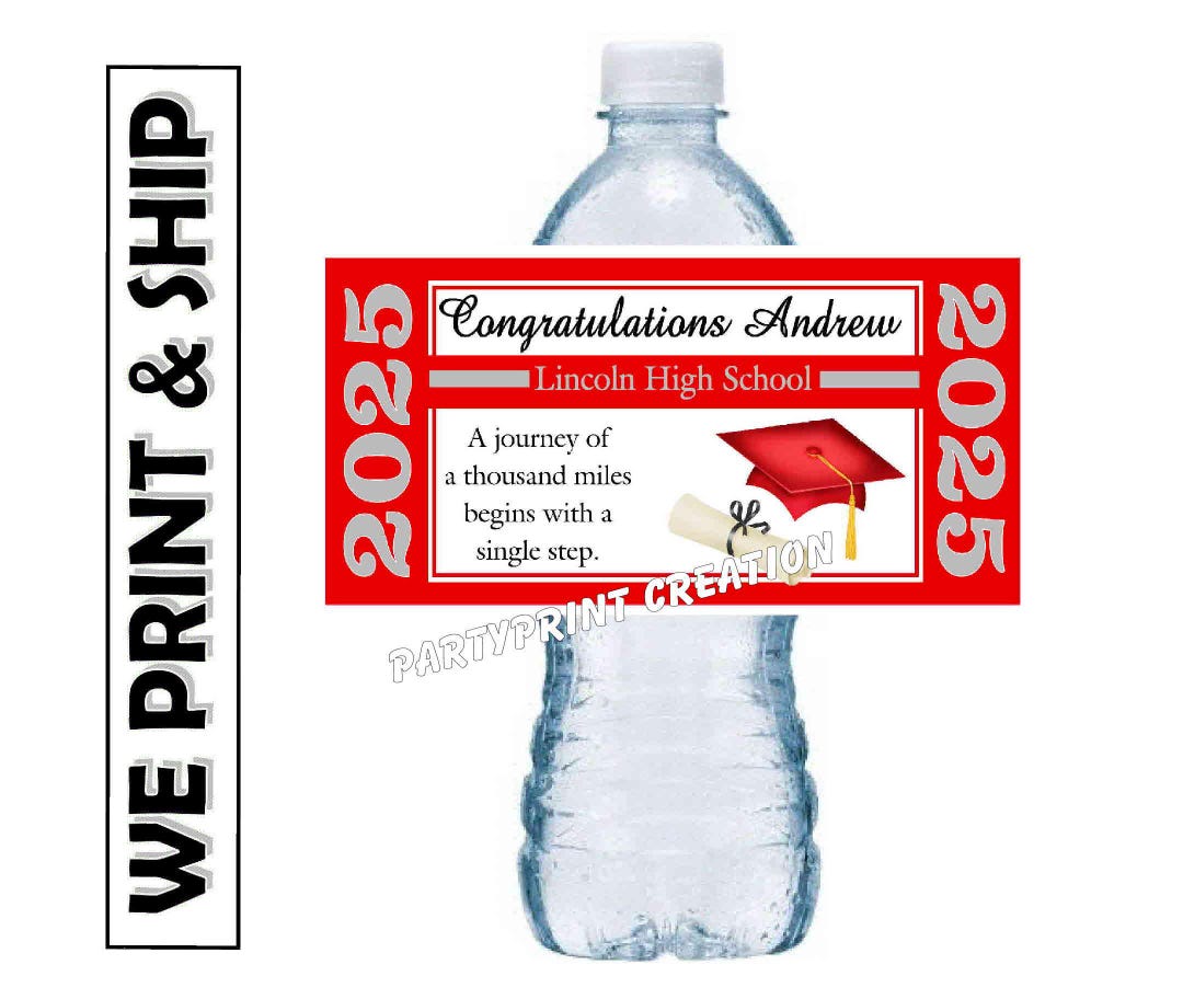 Red and Silver Graduation Party Favors Water Bottle Labels Half Wrap ...