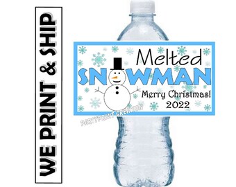 Melted Snowman Christmas Holiday Party Water Bottle Labels - Etsy