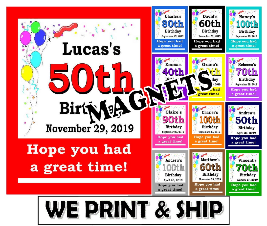 Set of 15 Birthday Party Favors MAGNETS Decorations PERSONALIZED 40th ...
