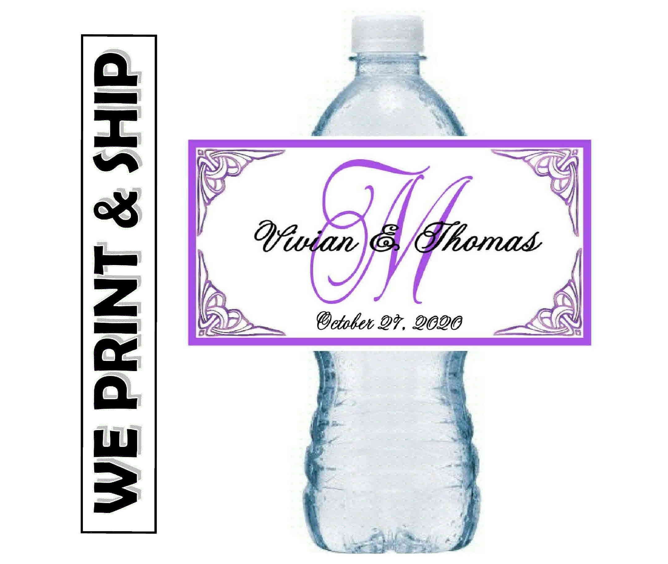 PURPLE Monogram Wedding Favors Water Bottle Labels Monogram | Etsy