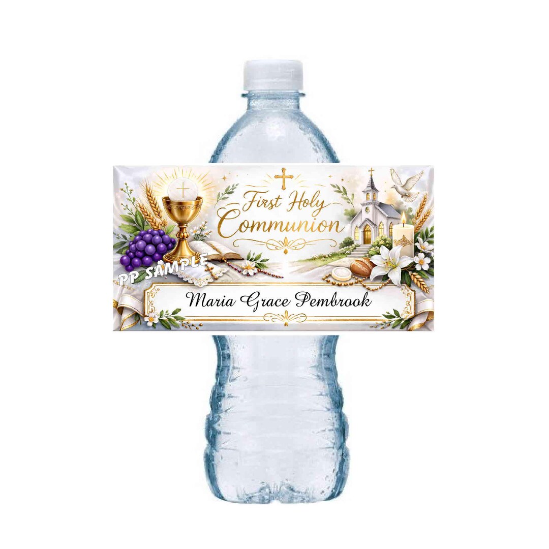 1st HOLY COMMUNION Party Favors Water Bottle Labels Glossy PERSONALIZED ...