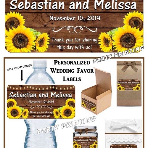 Rustic Sunflower Wedding Favors Labels Wood Design WE PRINT & - Etsy