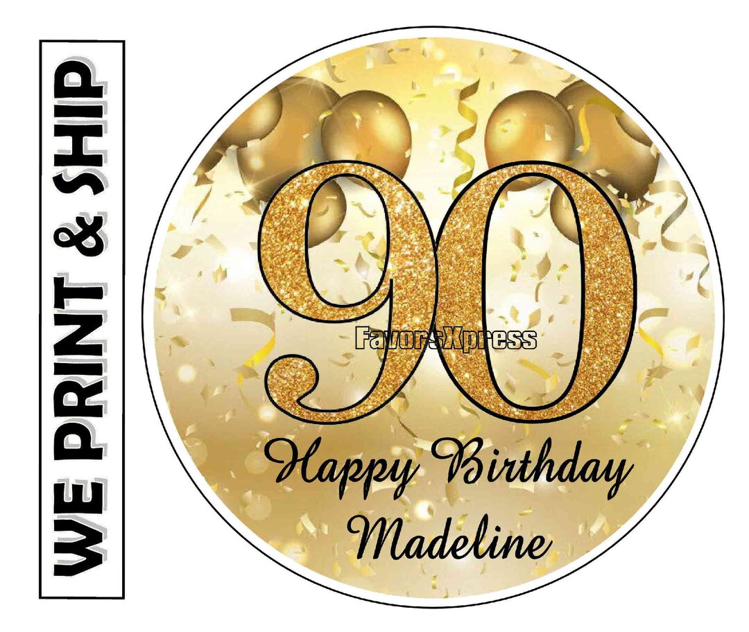 Gold 90th Birthday Party Favors Labels Stickers Tags - Etsy
