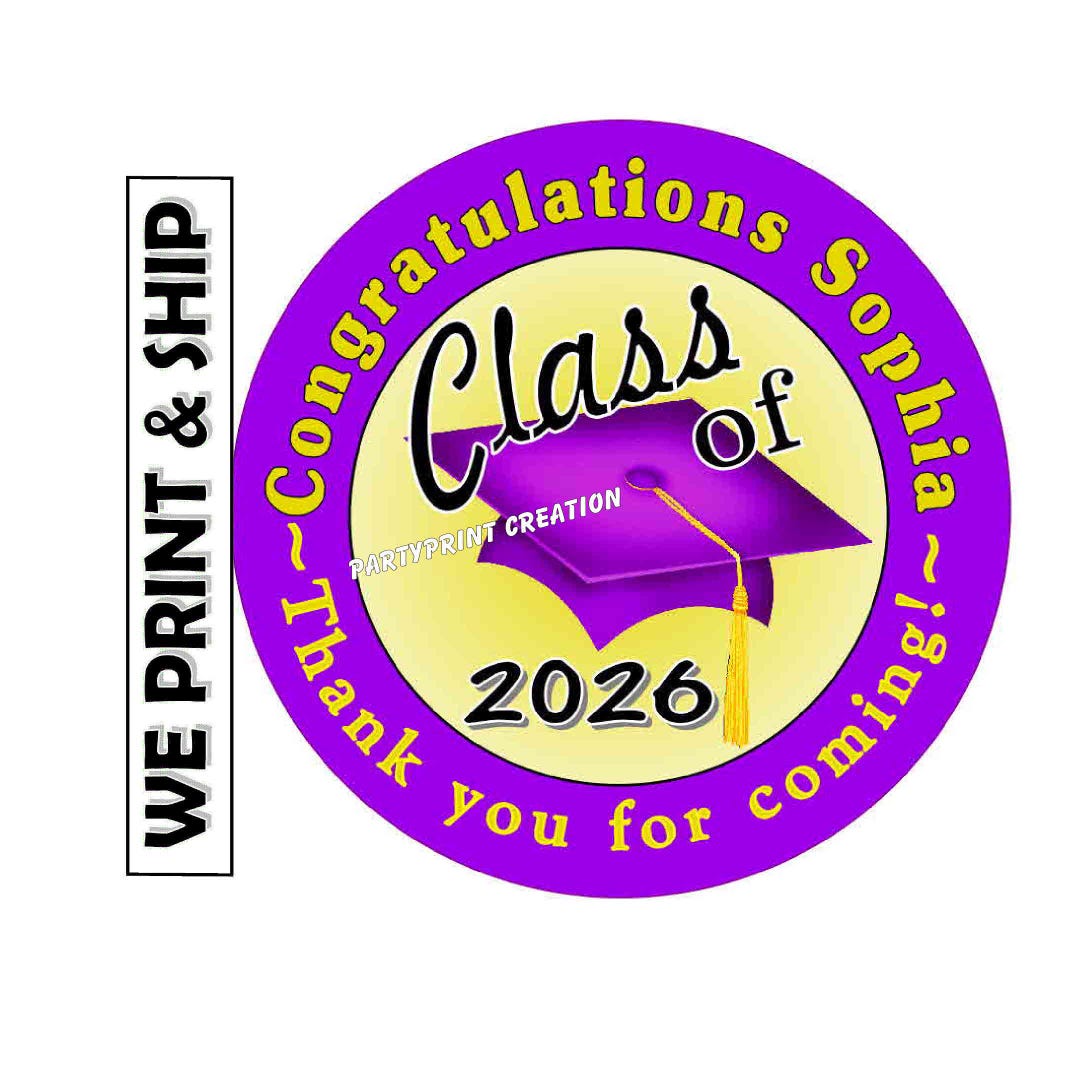Purple and Gold GRADUATION Favors Stickers Thank You Labels ...