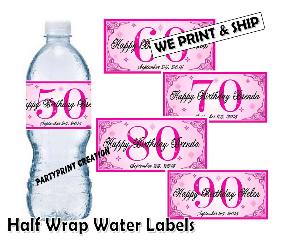 PINK BIRTHDAY PARTY Favors Water Bottle Labels Glossy - Etsy
