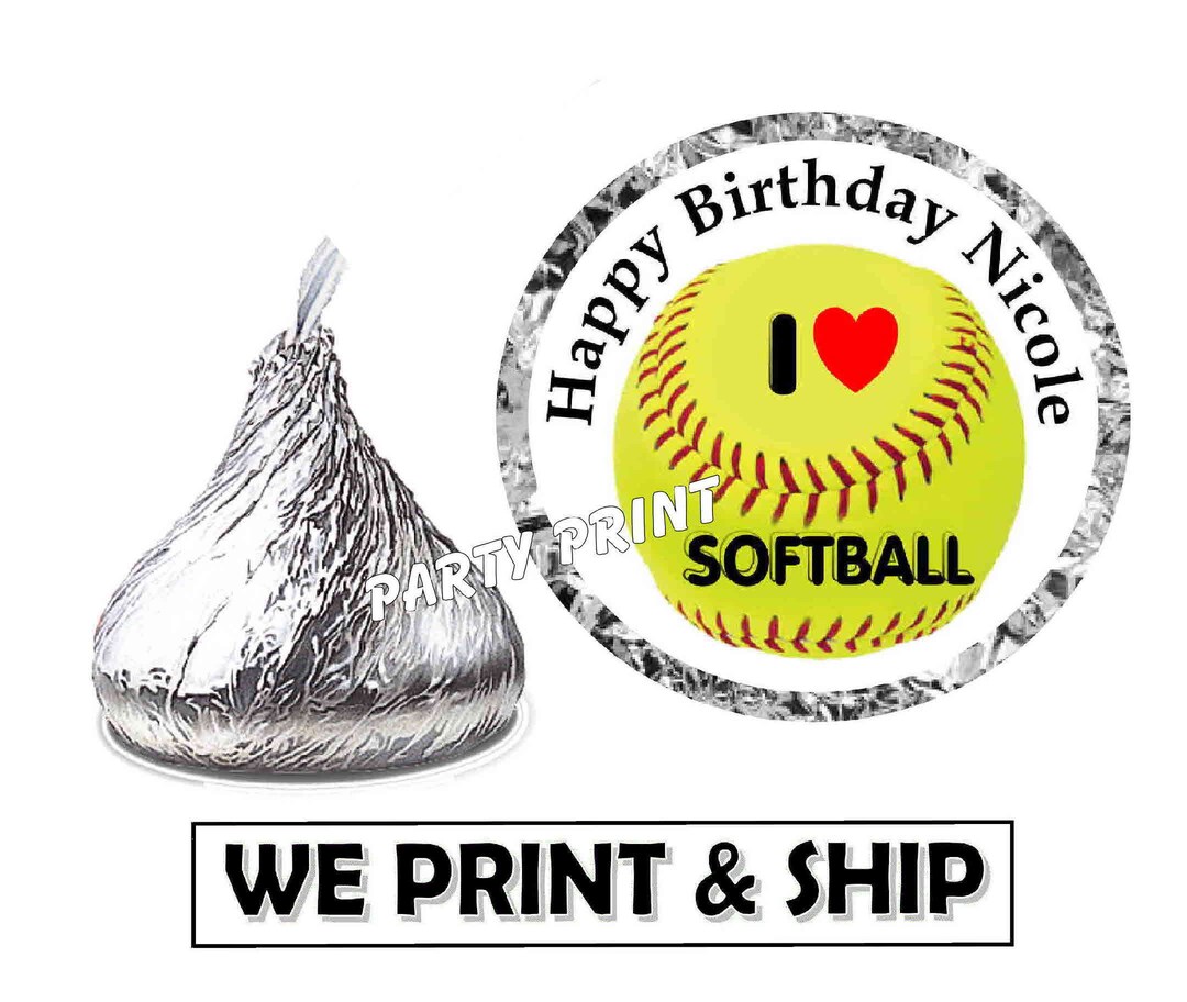 SOFTBALL Party Favors Candy Chocolate Kiss Labels Birthday Decorations ...