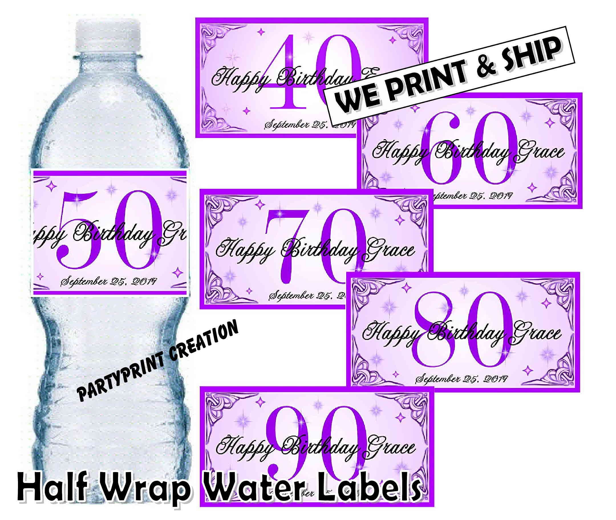 PURPLE BIRTHDAY PARTY Favors Water Bottle Labels Glossy - Etsy