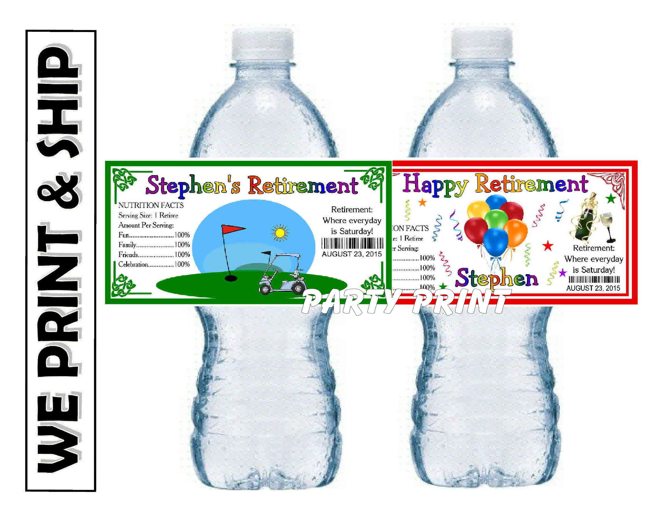 RETIREMENT Party Favors Water Bottle Labels Half Wrap Design - Etsy New ...