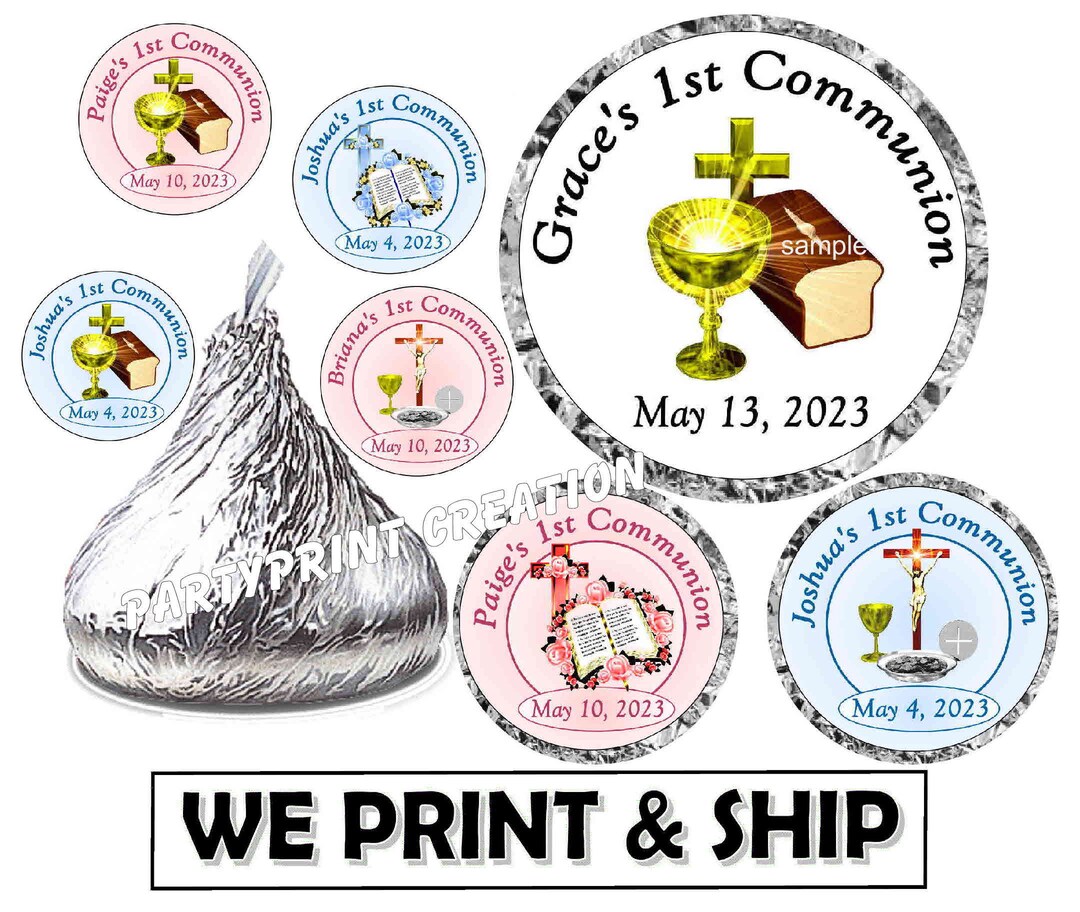216 FIRST 1st HOLY COMMUNION Candy Chocolate Kiss Labels Stickers - Etsy