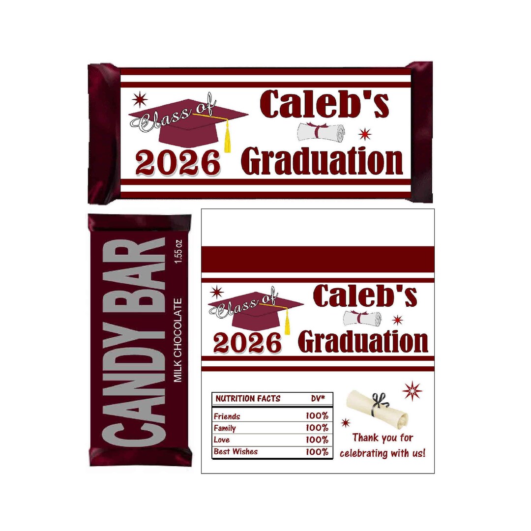 MAROON AND WHITE Graduation Party Favors Chocolate Bar Candy Bar ...