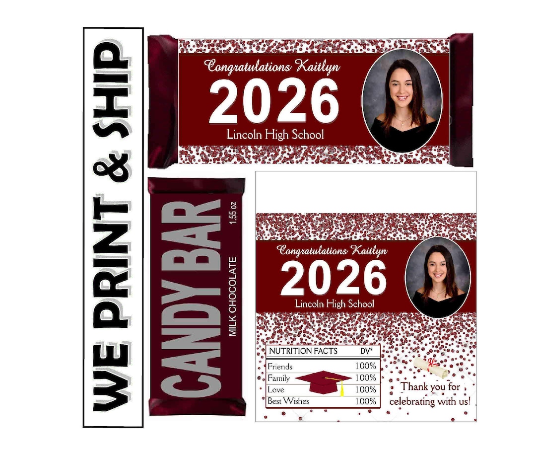MAROON AND WHITE Graduation Party Favors Chocolate Bar Candy Bar ...