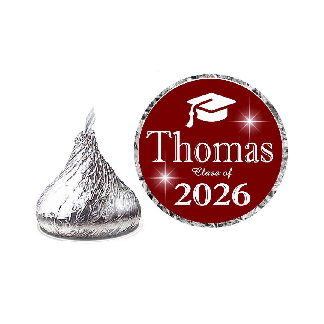 MAROON and WHITE Graduation Party Favors Candy Chocolate Kiss Stickers ...